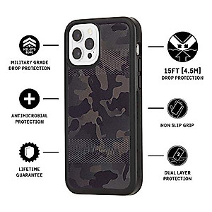 Pelican Protector Series - iPhone 12 / iPhone 12 Pro Case [15ft MIL-Grade Drop Protection] [Wireless Charging Compatible] Heavy Duty Protective Case Cover For iPhone 12 Pro / 12 6.1 inch - Camo Green