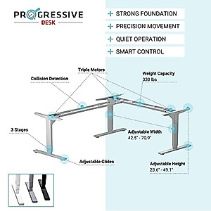 Progressive Desk Corner Standing Home Office Desk, White Frame, Grey Oak