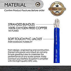 Conext Link 25 FT 1/0 AWG 0 GA Full Gauge Battery Power Cable Ground Wire Frost Blue OFC Copper （10046）