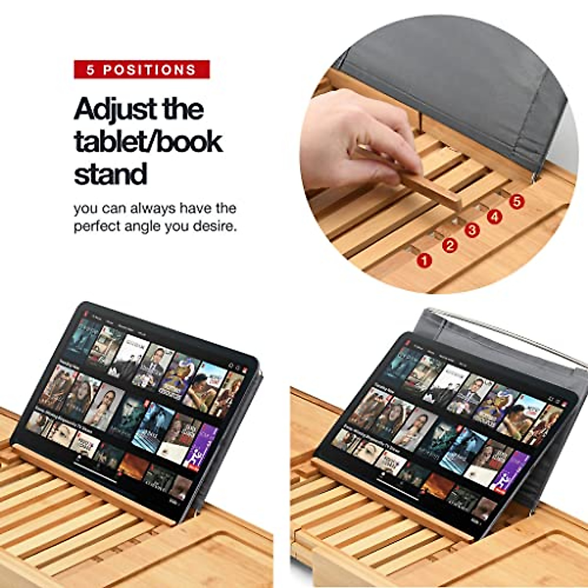 Luxury Bathtub Tray Caddy - Foldable Waterproof Bath Tray & Bath Caddy - Wooden Tub Organizer & Holder for Wine, Book, Soap, Phone Luxury Gift For Men & Women - Expandable Size, Fits Most Tubs Home It