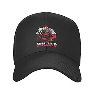 Rose Poland Poles Flag Baseball Cap for Men Women Adjustable Classic Dad Hat Trucker Cap for Running Outdoor Activities Snapback Hat