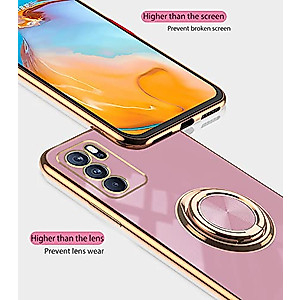 Compatible with Oppo Reno 6 Pro Case Silicone Shockproof Phone Cases for Oppo Reno 6 Pro 5G Anti-Scratch Cute Protective Case with Ring (Purple, Oppo Reno 6 Pro 5G)