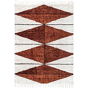 nuLOOM Kali Geometric 9x12 Shag Area Rug for Living Room Bedroom Dining Room Nursery Kitchen, Rust/Ivory