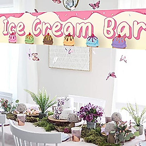 Ice Cream Bar Large Banner Sign Backdrop,Ice Cream Theme Party Decorations Supplies For Children Kids Boys And Girls,Pink Ice Cream Theme Baby Shower Large Banner 9.8x1.6ft