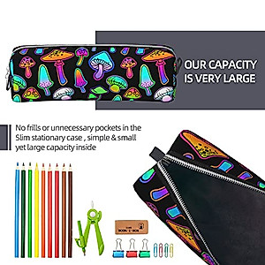 Colorful Mushroom Leather Pencil Case Bag for Girls Boys Lightweight Durable Pen Pouch with Brass Zipper, Organizer Box Change Coins Bag