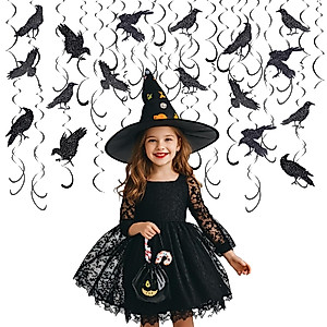 hoyuwak 48 Pcs Halloween Hanging Swirl Decorations Black Crow Ceiling Spiral Ornament Raven Swirl Party Decor for Halloween Horror Theme Party Supplies