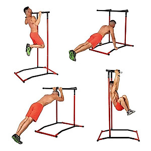 KDFJ 330LBS Pull Up Bar Free Standing Dip Station, Portable Power Tower Multi-Station for Home Gym Fitness Equipment with Storage Bag-Balck red