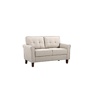 US Pride Furniture 55" Modern Loveseat with Soft-Cushioned Backrest, Piped Details & Tapered Wood Legs, 2 Seater Couch for Living Room, Bedroom or Office, Linen, Khaki Beige