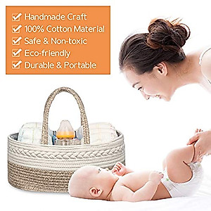 maxgoods Baby Diaper Caddy Organizer -100% Cotton Baby Basket Bin with Removable Divider -Portable Tote Bag Storage Basket for Boy & Girl Nursery Organization (White & Yellow Variegated)