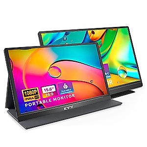 KYY 15.6'' Portable Monitor Bundle [K3-1 Black & K3-2 Black] 1080P FHD USB-C Laptop Monitor HDMI Computer Display HDR IPS Gaming Monitor w/Smart Cover & Dual Speakers, for Laptop PC Phone PS4 Xbox Swi