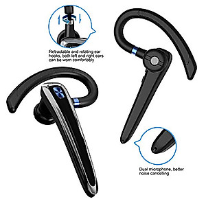 MQQC Bluetooth Headset V5.0 Wireless Bluetooth Earpiece,Hands-Free Earphones with Noise Cancellation Mic for/Business/Office/Driving, Compatible with iPhone and Android（Blue）
