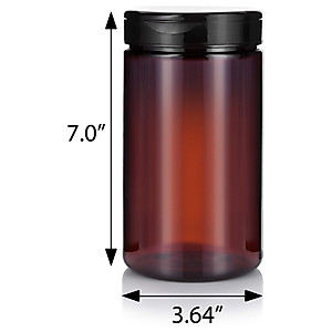 JUVITUS Amber Large 32 oz PET Plastic (BPA Free) Refillable Jar with Black Flip Top Cap - (3 pack)