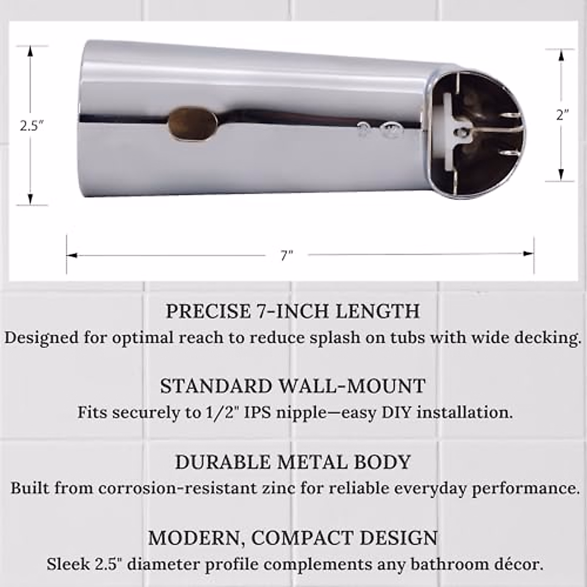 Westbrass 7" Diverter Tub Spout, Polished Chrome, E507D-1F-26
