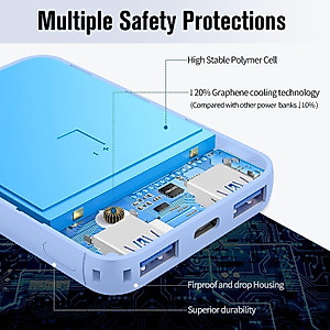 VANYUST S22 Portable Charger, 5000mAh Mini Power Bank 3-Port Output (USB-C in&Out) Fast Charging, External Battery Pack Compatible for iPhone 14/13/12/11 Series, Samsung, Android, and More (Blue)