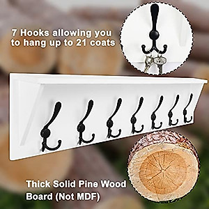 Dseap Coat Rack Wall Mounted Shelf with 7 Tri Hooks 35” Heavy Duty Wood Entryway Shelf with Hooks, Coat Hanger Shelf, White