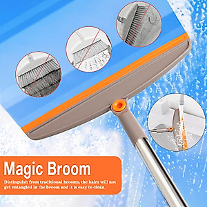 XXFLOWER Silicone Air Broom,Multifunction Magic Broom with Long Handle，Adjustable Rubber Squeeze Broom Sweeping Water,Pet Hair Remover for Carpet,Kitchen,Concrete Floor,Bathroom Tile(Grey Orange)