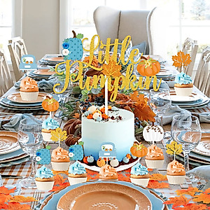 Little Pumpkin Baby Shower Decorations Boy, Blue Little Pumpkin Banner Cake Topper Pumpkin Truck Maple Leaf Garland Balloons for Boy Fall Baby Shower Little Pumpkin First Birthday Party Decorations