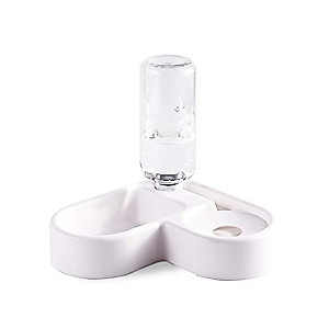Dog Cat Double Bowls, Pet Food and Water Feeder Bowls with Automatic Water Bottle No-Spill Resin Station for Cat Small Dog Puppy Kitten Rabbit