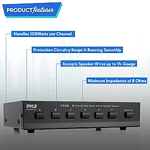 Pyle Home Premium New and Improved 6 Zone Channel Speaker Switch Selector Switch Box Hub Distribution Box for Multi-Channel High Powered Stereo Amplifier A,B,C,D Switches, 6 Pairs Of speakers PSS6