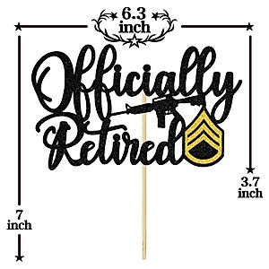Black Glitter Officially Retired Cake Topper, Happy Retirement/Enjoy Retirement/I'm Retired Asked Someone Else, Army Themed Retirment Party Decorations(E-6)