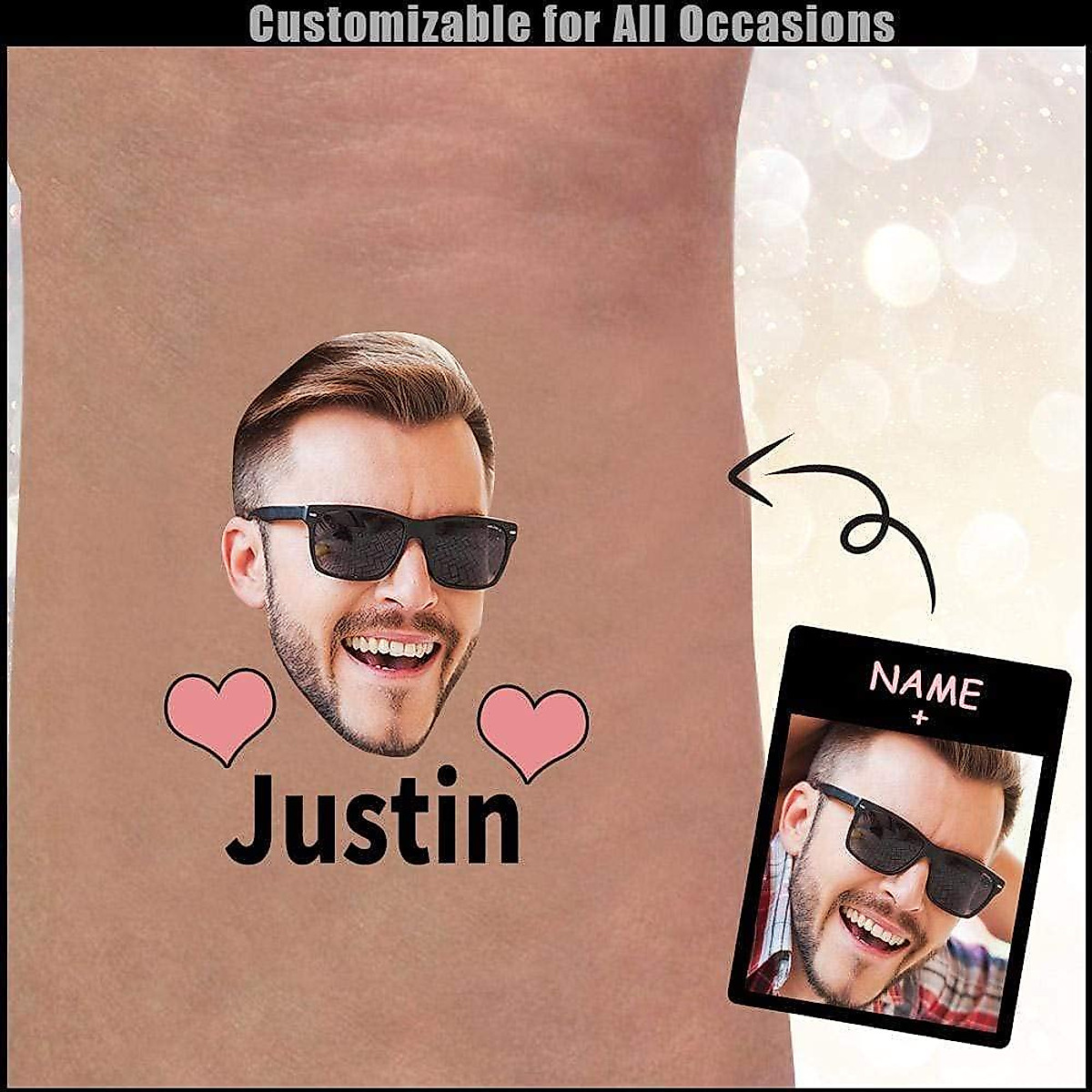 Custom The Groom Face Temporary Tattoos Adult, Personalized Fake Tattoos for Funny Bachelorette Party, Temporary Tattoos for Women,15 tattoos in One Paper