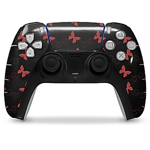 WraptorSkinz Skin Wrap compatible with Sony PS5 DualSense Controller Pastel Butterflies Red on Black (CONTROLLER NOT INCLUDED)
