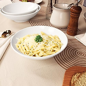 Creativity Home Pasta Bowls 28 OZ, Large Salad Bowls and Serving Bowls, Soup Bowl, Ceramic Pasta Plates, Set of 4, White 8.1 Inch