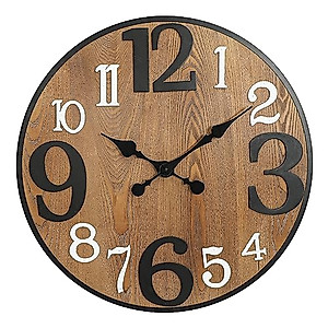 RiteSune 24 Inch Wood Wall Clock, Modern Large Numerals Battery Operated Quartz Movement, Black Metal Frame Decor Clock for Living Room Office Kitchen Bedroom, Entryway, Home, Office