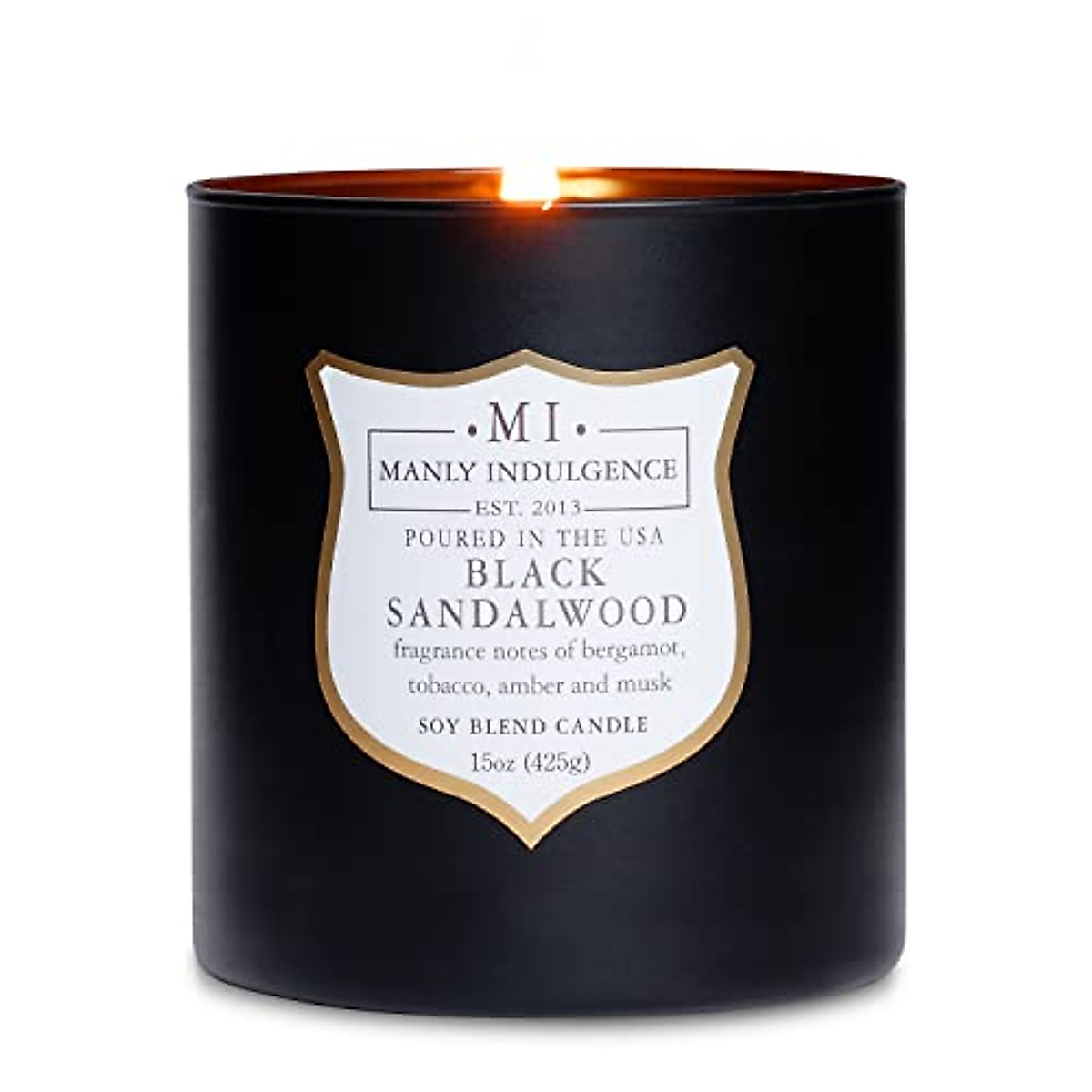 Manly Indulgence Scented Jar Candle, Black Sandalwood, Signature Collection, Soy Wax Blend, Wooden Wick, 15 Oz, Single (Bergamot, Tobacco, Amber & Musk)