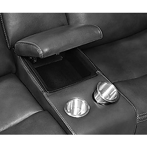 Coaster Furniture Shallowford Upholstered Reclining Power Headrest Loveseat with Console Hand Rubbed Charcoal Love Seats 609322PP