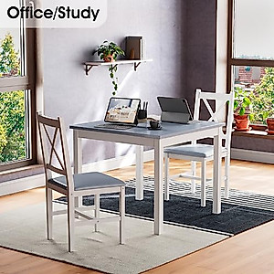 Alohappy Dining Table Set for 2, 3 Piece Kitchen Table and Chairs Set Pine Wood Dining Table with 2 Upholstered Chairs for Small Space, Apartment, Space-Saving & Easy Assembly (Blue)