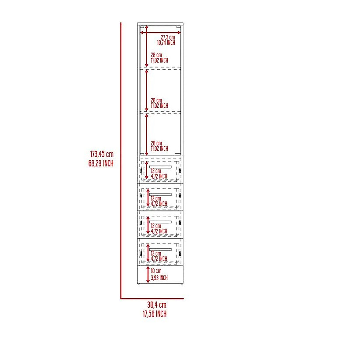 Atlin Designs Wood Linen Cabinet with 3 Shelves & 3-Drawer in White