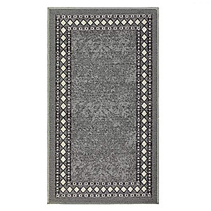 Antep Rugs Alfombras Modern Bordered 2x4 Non-Skid (Non-Slip) Low Profile Pile Rubber Backing Kitchen Area Rugs (Gray, 2'3" x 4')