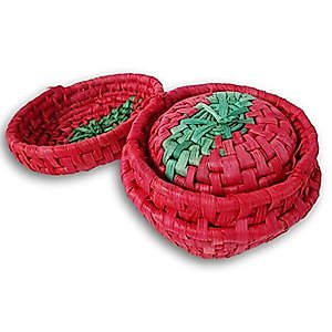 Strawberry Nesting Baskets - Red Soft Woven Berry Baskets with Lids - Set of 2, Red, Medium
