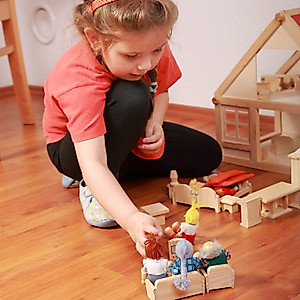 Sumind 35 Pcs Wooden Doll House Furniture and Accessories Set with 27 Pcs Dollhouse Furniture 8 Pcs Doll House Dolls Family Doll Furniture Small Dolls for Dollhouse Family Set Dollhouse Accessories