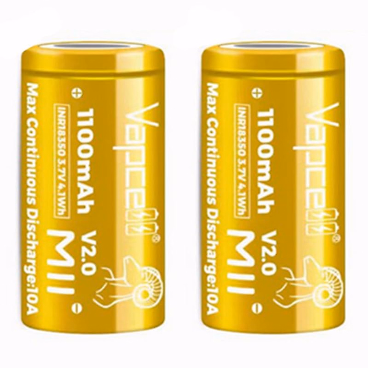 Vapcell 3.7v 1100mah Flat Top 18350 10A Discharge high Drain Li-on IMR Rechargeable Lithium Battery 2pcs