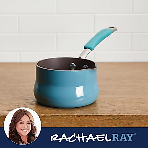 Rachael Ray Cucina Nonstick Butter Warmer/Small Saucepan, 0.75 Quart, Agave Blue