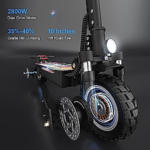Electric Scooter 2800w Motor, 60 Miles Long Range & 40 MPH Speed, Upgraded 52V 25AH Battery, 10'' Heavy Duty Off-Road Tire, Electric Scooter for Adults