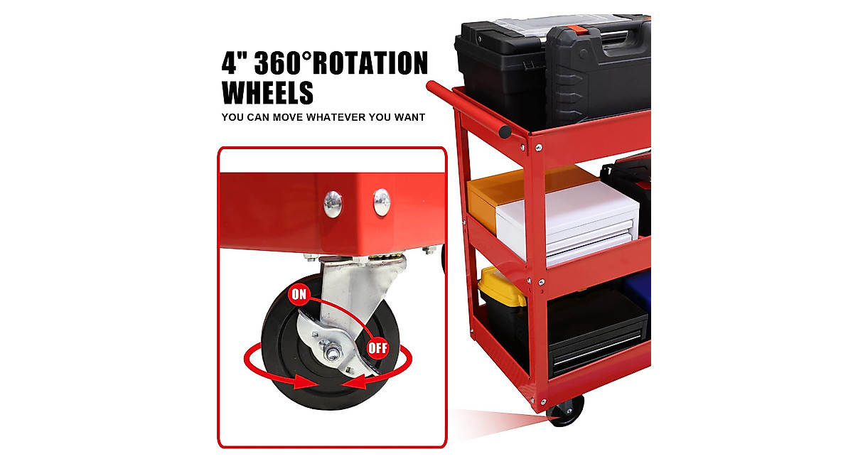 BIG RED 3-Tier Service Cart - 400 lbs Capacity