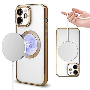 KANGHAR for iPhone 12 Case Magnetic [Support Magsafe Charger] Wireless Anti-Scratch Shockproof Clear Four Corner Cushion Screen Protector Anti-Dropping Full Body Protection Cover-Gold