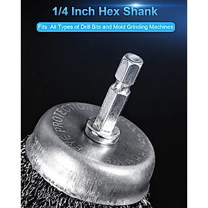6 Pack Carbon Steel Wire Wheel Brush, Rocaris Cup Brush, Wheel Brush, Pen Brush Set with 1/4-Inch Hex Shank for Rust Removal, Corrosion and Scrub Surfaces