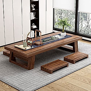 FMXYMC Japanese Floor Table, Rectangular Japanese Style Tatami Table,Vintage Tea Table Low Table, Including 4 Seats,for Sitting on The Floor Accent Furniture,120 * 60 * 35CM