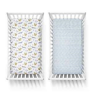 Featherhead™ 2-Pack Fitted Crib Sheets - 100% Cotton - 52" x 28" x 9" for Standard Crib and Toddler Mattress (Jersey Pink Polka)