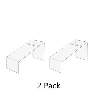2 Pack Acrylic Shoe Display Stand Clear Premium Lucite 4"W x 5"H Slanted Footwear Showcase Riser with Heel Stop for Retail Shops and Clothing Stores by Marketing Holders