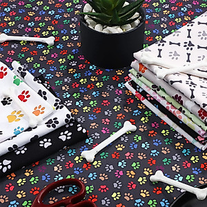 10 Pieces Paws Fabric Cute Paw Prints Squares Paw Print Fabric Fat Quarters Sewing Fabric Animal Footprint Puppy Cat Bone Printed Fabric for DIY Crafts Supplies (20 x 20 Inch)