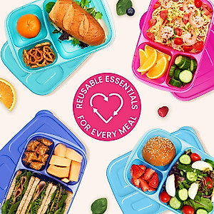 Bentgo Easyboxes - Original Stackable Lunch Boxes - Reusable 3-Compartment Food Containers for Kids and Adults - Bento Lunch Box for Meal Prep, School, & Work - BPA Free, Set of 4 (Jewel Brights)