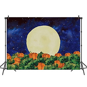 8x6ft Halloween Pumpkin Field Photography Backdrop Starry Sky Night Moon Halloween Background for Kids Baby Shower Birthday Party Autumn Banner Photo Booth, 8x6ft(240x180cm)