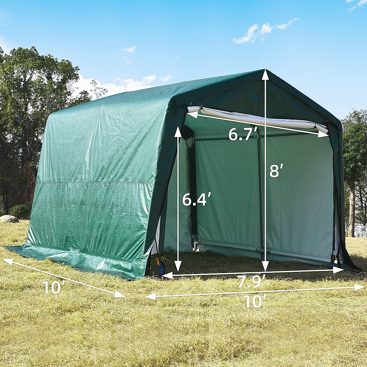 Wonline Carport Auto Shelter 10x10x8ft Portable Outdoor Car Garage Storage Shed Canopy for Cars Green