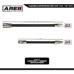 ARES 42071 – 2-Piece Flexible Socket Extension Set – 1/4-Inch and 3/8-Inch Drive Extensions – 6-Inch and 8-Inch Extensions with Flexible Shafts – Spring-Loaded Detent Balls to Prevent Slipping