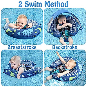 Mambobaby Newest Compressible Folding Baby Self-Inflating Float with Sun Canopy – Blue